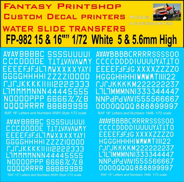 RAF 15& LETTERS Numbers Water Slide Transfers Model Kit Decals Fp-982 ...