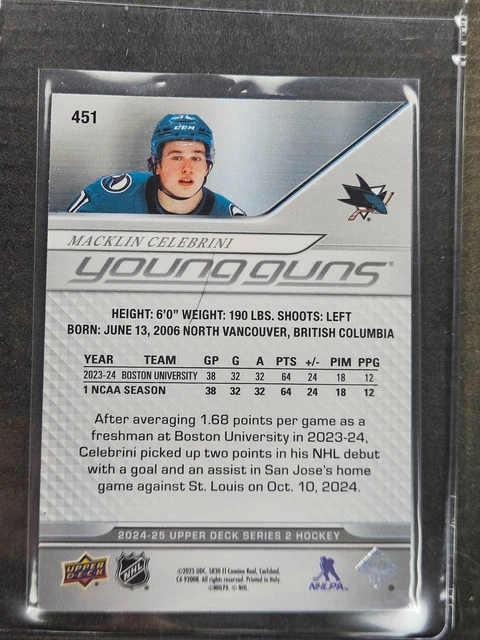 MACKLIN CELEBRINI - 2024-25 Upper Deck Series 2 Young Guns #451 ...