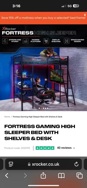 X ROCKER FORTRESS GAMING HIGH SLEEPER BED WITH SHELVES & DESK £200.00 ...