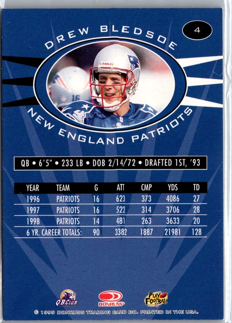 1999 DONRUSS PREFERRED QBC Drew Bledsoe Card #4 New England Patriots ...