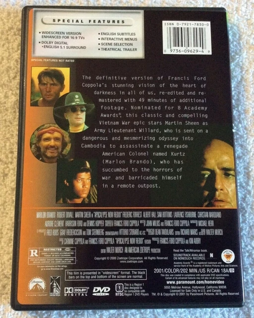 APOCALYPSE NOW REDUX (DVD, 2001) Francis Ford Cappola Marlon Brando $10 ...