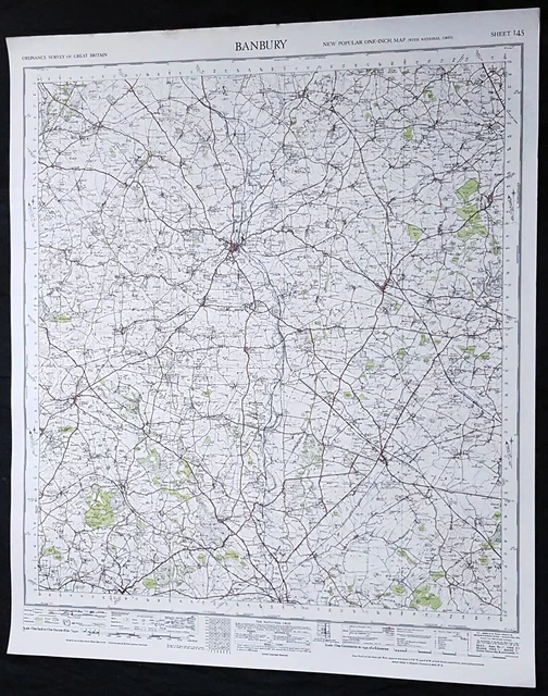 1946 ORDNANCE SURVEY Large Antique Map of Banbury area of Oxfordshire ...