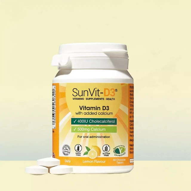 SUNVIT-D3 VITAMIN D3 400IU with Added 500Mg Calcium Lemon chewable ...