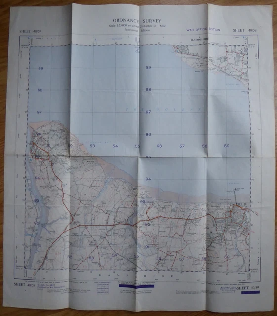 1950 MILITARY MAP N.East Isle of Wight...East Cowes to Ryde £4.95 ...