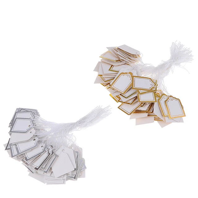 200PCS GOLD BORDER Label Tie String Ticket Jewelry Merchandise Price ...