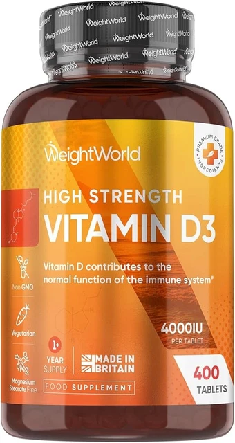 VITAMIN D3 4000IU - 1+ Year Supply - 400 Tablets - Easy to Swallow 6mm ...