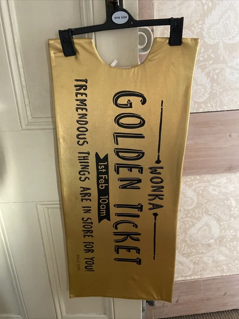GOLDEN TICKET WILLY Wonka Chocolate Factory Roald Dahl Book Day Costume ...