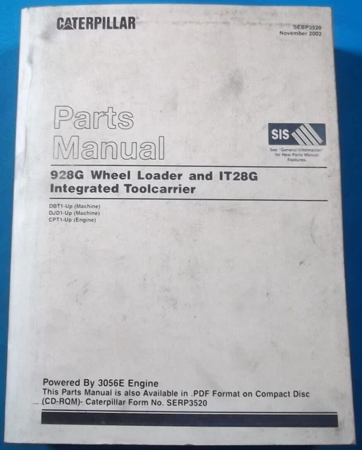 MANUEL DES PIÈCES Du Chargeur Sur Pneus CAT CATERPILLAR 928G IT28G S/N ...