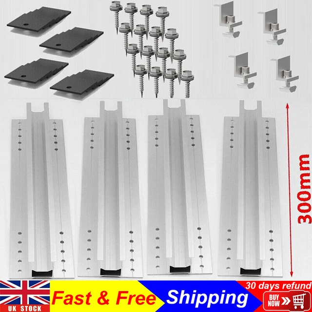 ALUMINUM SOLAR PANEL Roof Mounting Rail Kit Brackets Holder Mid/End ...