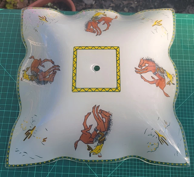 RARE VTG 1950'S Western Cowboy Glass Ceiling Light Shade w/ Bucking ...