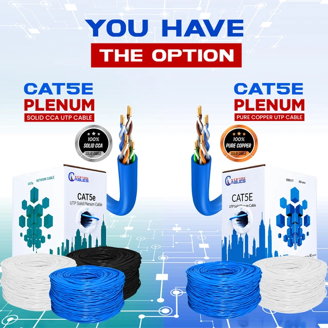 CAT5E PLENUM CCA/PURE Copper 1000ft Ethernet LAN Network Cable UTP ...
