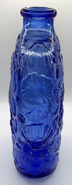 VINTAGE COBALT BLUE Pressed Glass Bottle, Sea Shells, 8.5" $20.00 ...