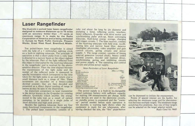 1965 PULSED LASER Beam Rangefinder Available Rank Pullin Controls ...
