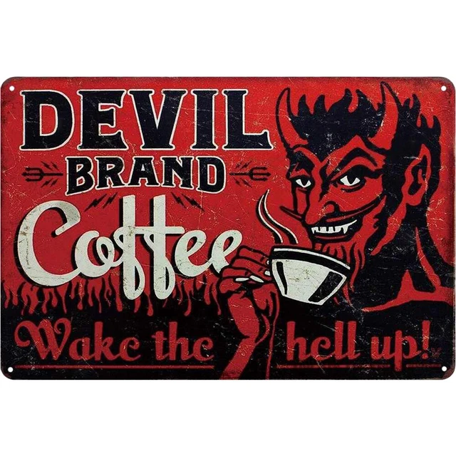 TIN PLAQUES WALL Signs Retro Painting Devil Coffee Metal Plate Poster ...