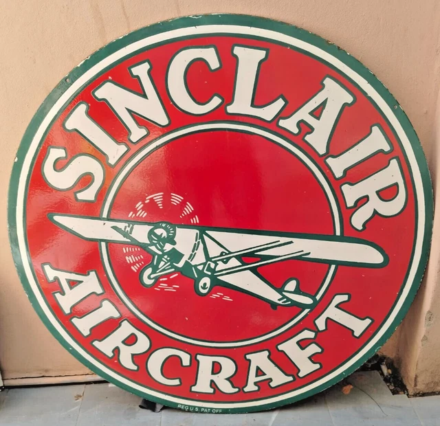 LARGE SINCLAIR AIRCRAFT Porcelain Enamel Sign Board Size 48"X48" Inc ...