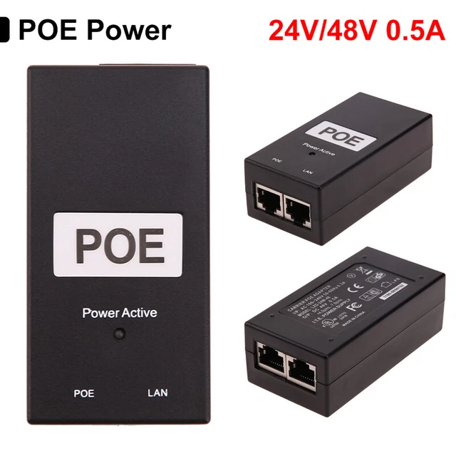 24W/48V 0.5A DESKTOP POE Power Injector Ethernet Adapter CCTV Power ...