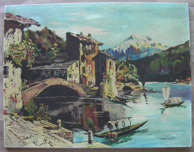 ANCIEN TABLEAU HUILE sur toile signée école du 20ème paysage de montagne EUR 25,00 - PicClick FR