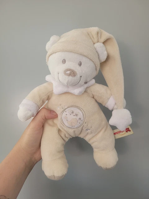 BEAR CREAM NICOTOY Luna baby comforter bear beige white star bird £25. ...