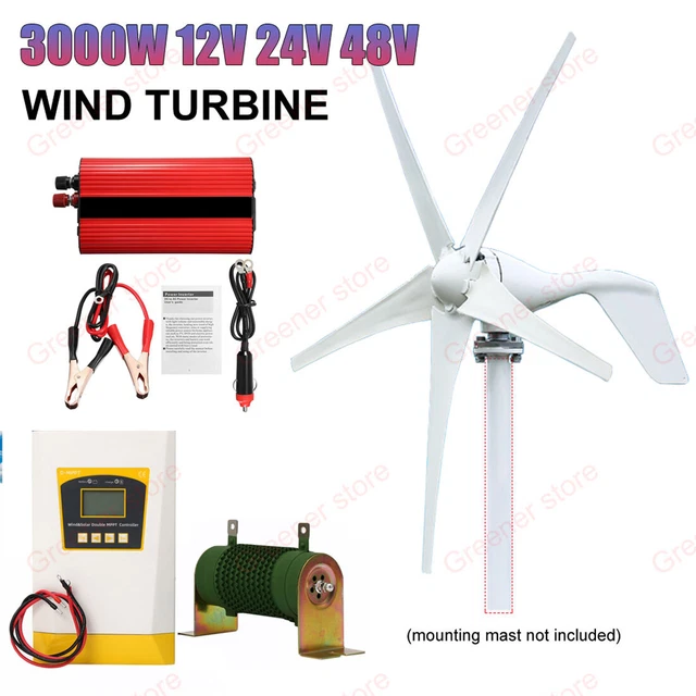 3000W 12V 24V 48V DC Wind Turbine Generator Windmill Inverter Hybrid ...