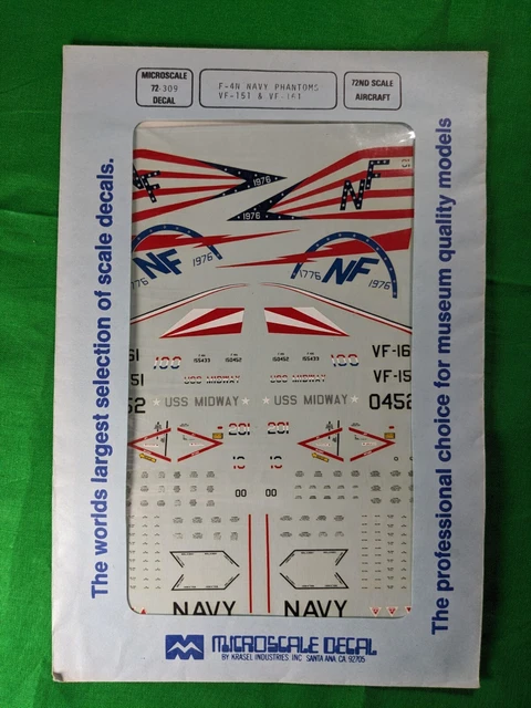 1/72 MICROSCALE DECALS No. 72-309 Navy Phantom F-4N VF-151 VF-161 $30. ...