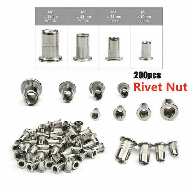 200X NIETMUTTER BLINDNIETMUTTERN Einnietmuttern Edelstahl M3 M4 M5 M6 ...