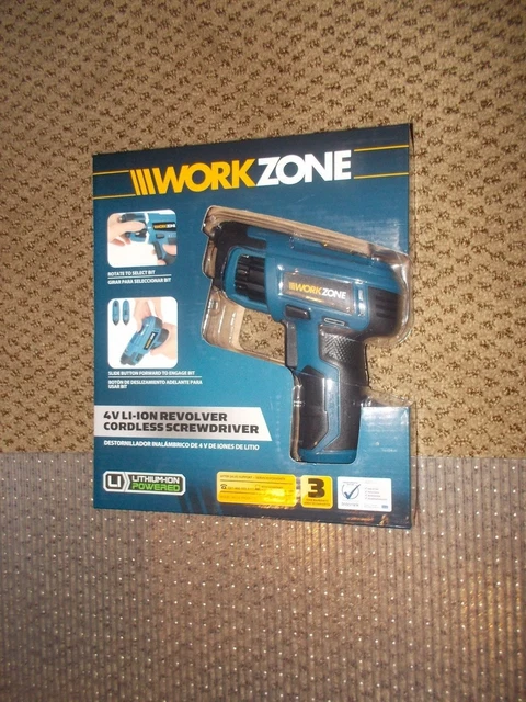 WORK ZONE 4.0 V Li-Ion Cordless Screwdriver 10 Built In Bits-Light ...