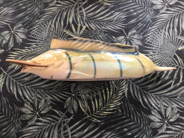VINTAGE ANTIQUE PATES Pottery Ceramic Swordfish Marlin Kingfish Deco ...