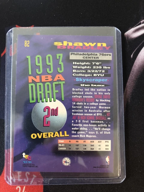 1993-94 STADIUM CLUB Basketball Card Shawn Bradley Philadelphia 76ers ...