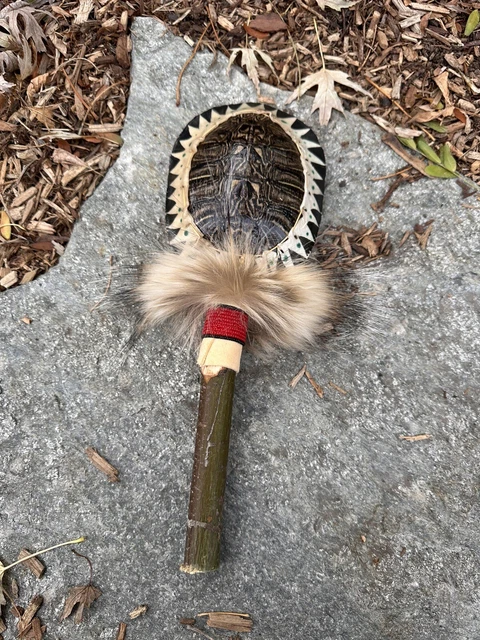 NATIVE AMERICAN BEADED turtle shell Rattle mountain man pow wow Native ...