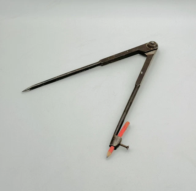 COMPAS ANCIEN SIGNÉ métier charpentier menuisier outil objet collection ...