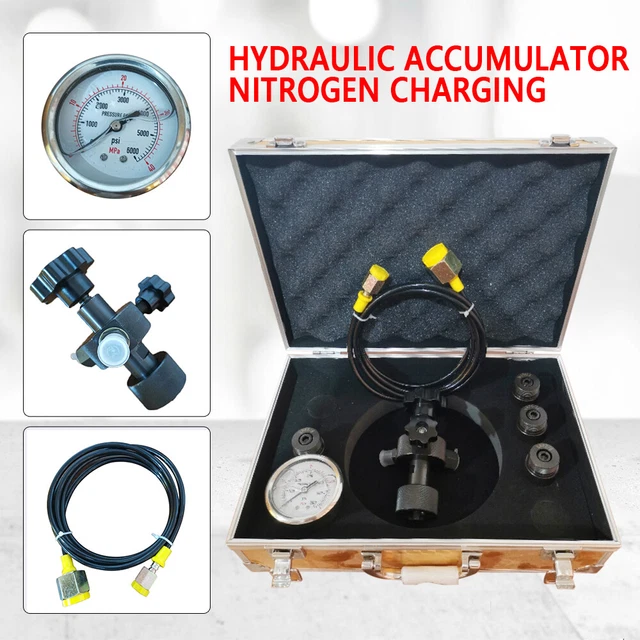 300BAR HYDRAULIC ACCUMULATOR Pressure Test Kit Nitrogen Charging Fill ...