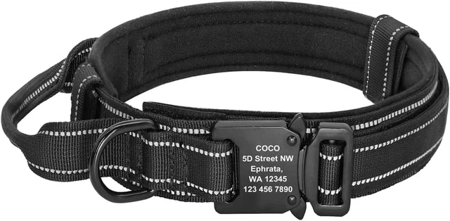 PERSONALISED TACTICAL DOG Collar with Heavy Duty Metal Buckle Soft ...