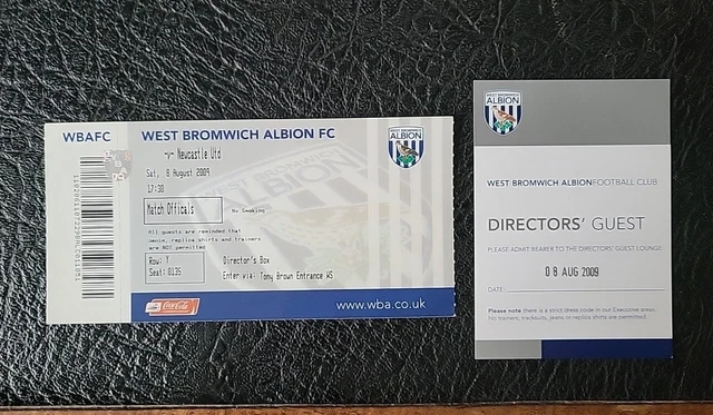 TICKET WEST BROMWICH Albion V Newcastle Championship 2009 / 2010 ...