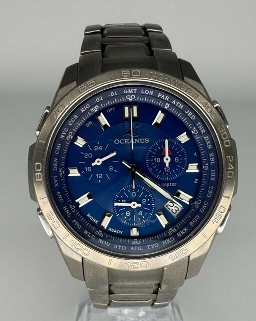 CASIO OCEANUS OCW-600 Radio Solar Blue Chrono Analog Herrenuhr ...