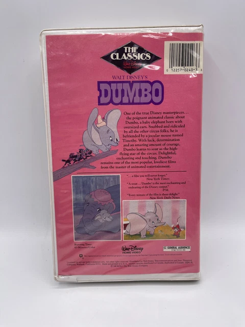 WALT DISNEY BLACK Diamond Classics 1985 Dumbo VHS Pink Spine Black ...
