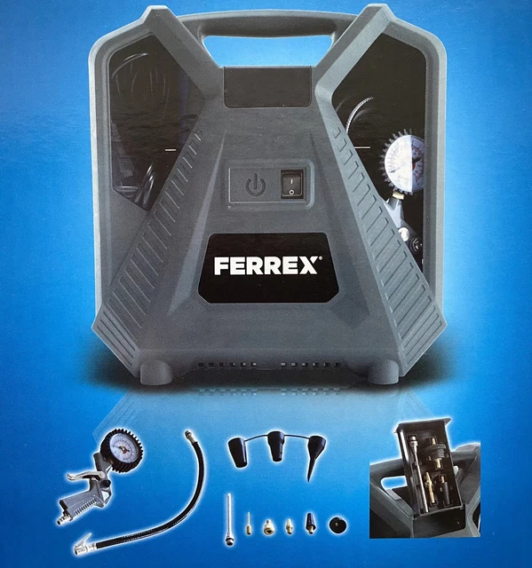 FERREX MOBILER KOMPRESSOR Druckluftpistole mit Manometer Luftkompressor ...