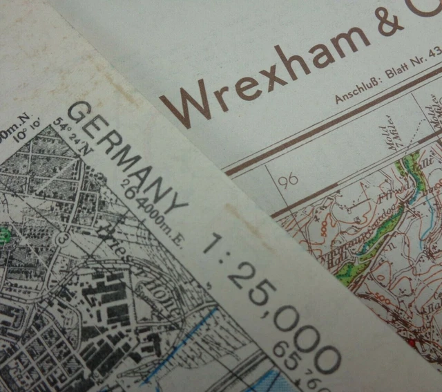 WW2 (1945) CAPTURED GERMAN MAP of "WREXHAM" Reprinted for INVASION of ...
