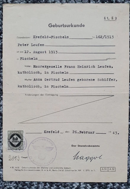 VINTAGE ORIGINAL GERMAN ww2 Birth certificate Soldier £3.99 - PicClick UK