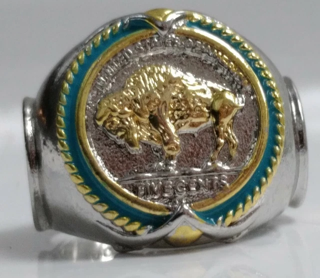 BUFFALO NICKEL SILVER Gold Coin Ring Vintage Antique Americana Old 1937 ...