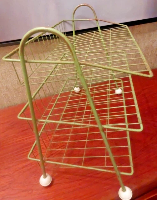 VINTAGE RETRO ATOMIC Sputnik Green 1960s Metal Wire Office Paper Inbox ...