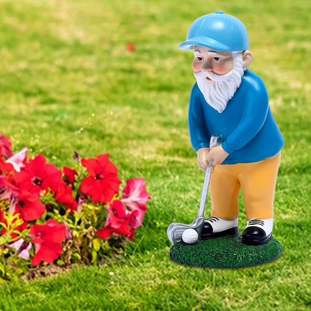 GOLFING GARDEN STATUE,DWARF Sculpture Resin Mini Gnome Figurine Golf ...