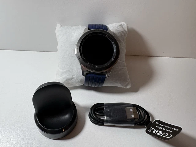 SAMSUNG GALAXY WATCH 46mm SM-R800 Silver Bluetooth Smartwatch Blue Band ...