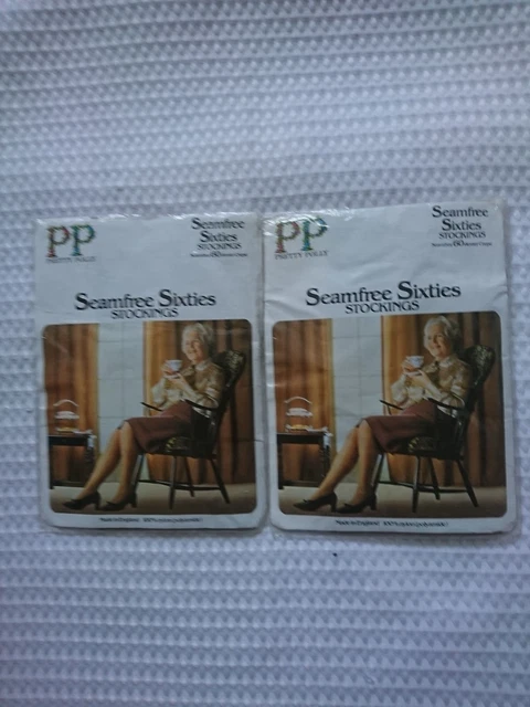 VINTAGE PRETTY POLLY Seamfree Sixties Nylon Stockings 2 Pairs 9.5-10 ...