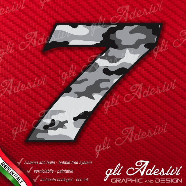 ADESIVO STICKERS NUMERO 7 moto auto cross gara Camo URBAN h. 15 cm EUR ...
