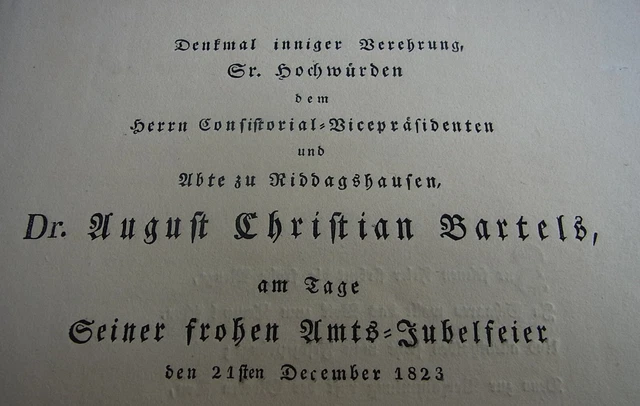 JULIUS HUNDEIKER: KLEINDRUCK 1823, Gedicht Jubiläum Abt BARTELS ...