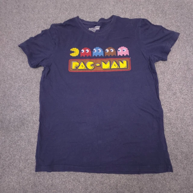 Pacman Shirt Mens Medium Blue Retro Gaming Gamer Nerd Short Sleeve
