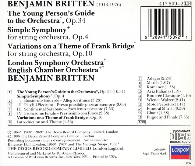 BENJAMIN BRITTEN - Young Person's Guide to the Orchestra, Variations ...