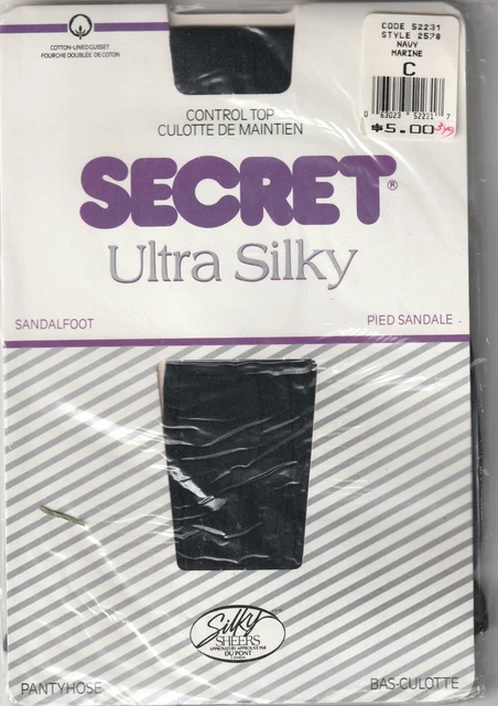 VINTAGE SECRET ULTRA Silky Control Top Pantyhose Sandalfoot Large Lined ...