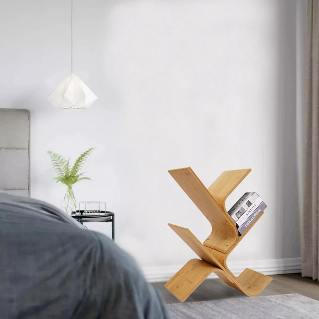 4-TIER FLOOR BAMBOO Standing Bookshelf,Tree-Shaped Curved Rack Book ...