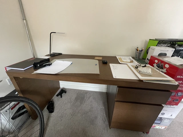 IKEA MALM DESK Oak Wood Veneer With Desk Chair £70.00 - PicClick UK